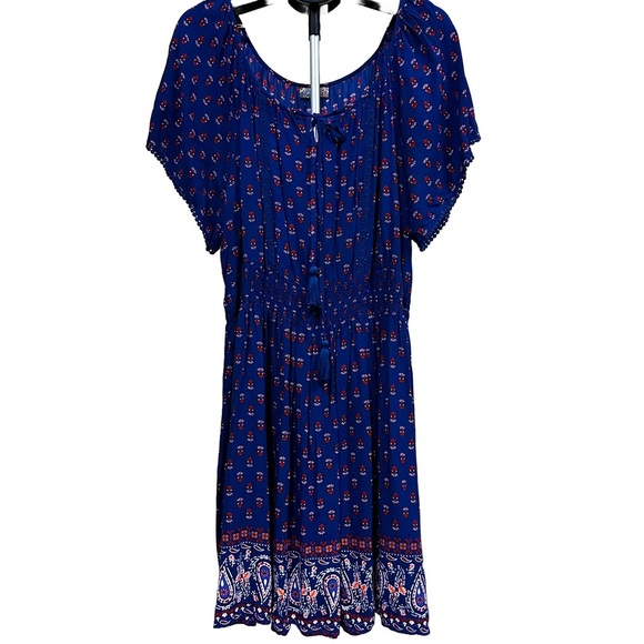 J Gee | Dresses | J Gee Boho Blue Smocked Waist Dress With Paisley ...